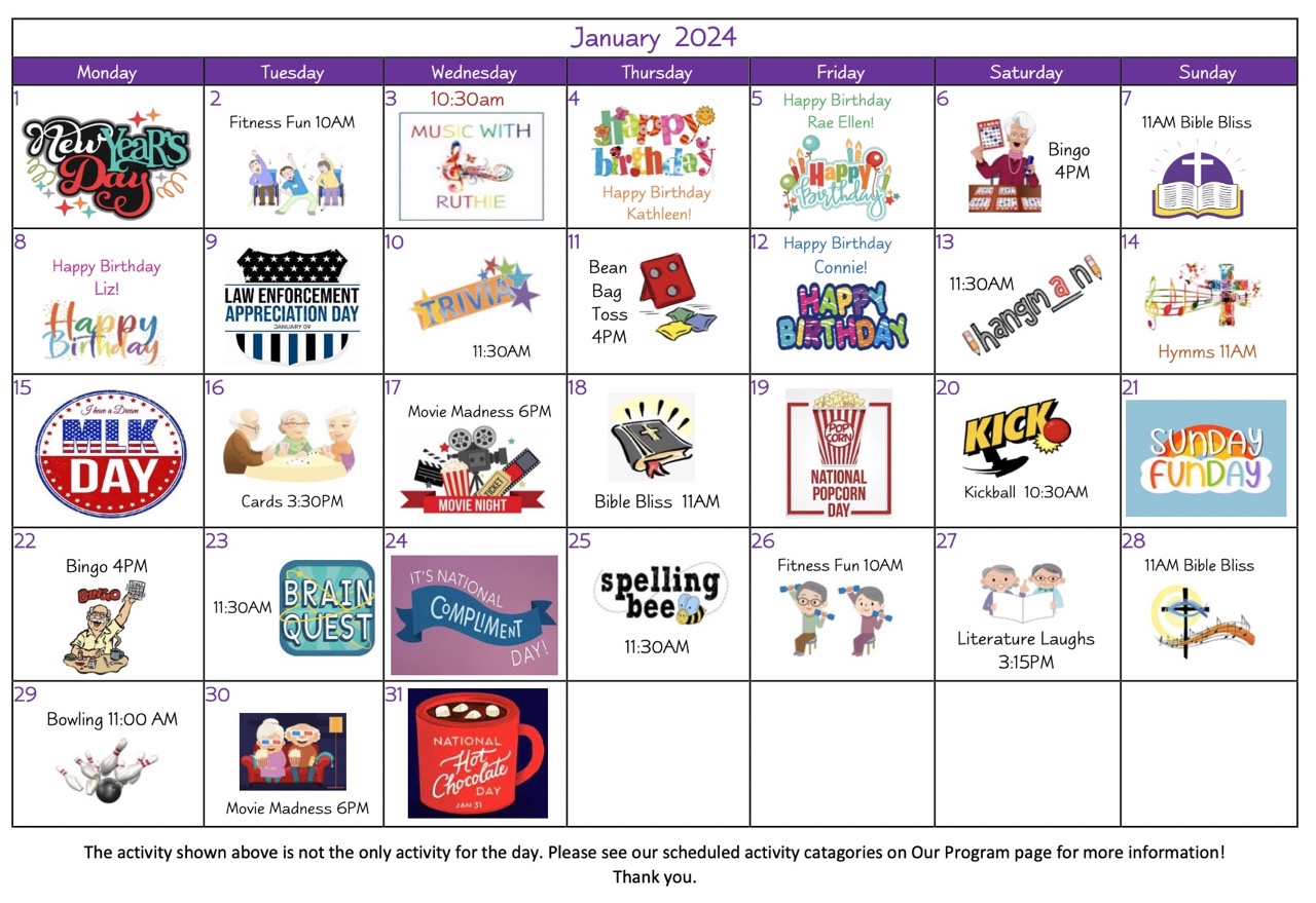 Activities Calendar | Sensations Memory Care Residence | Sensations ...